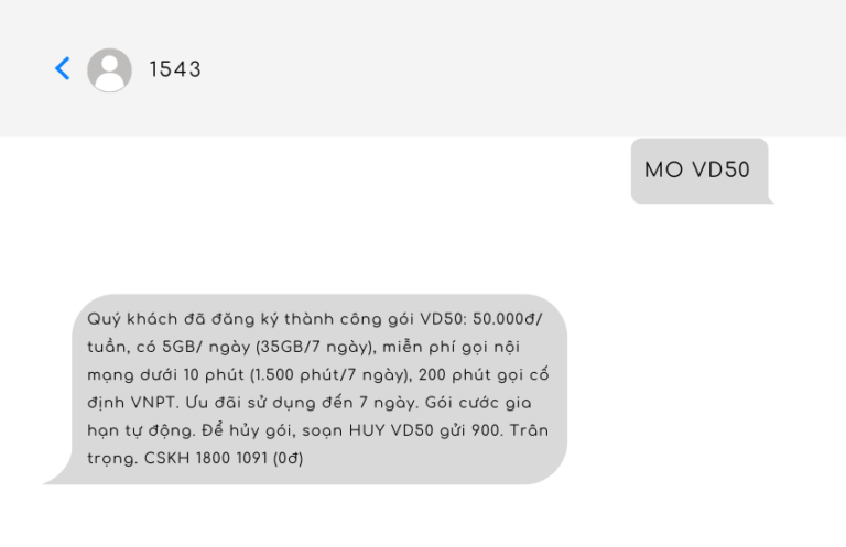 Gói VD50 VinaPhone 50k tặng 5GB/ngày + gọi thả ga suốt tuần