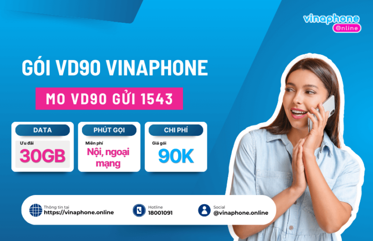 VinaPhone VD90 - Gói cước 90k/tháng tặng 30GB + Gọi thả ga